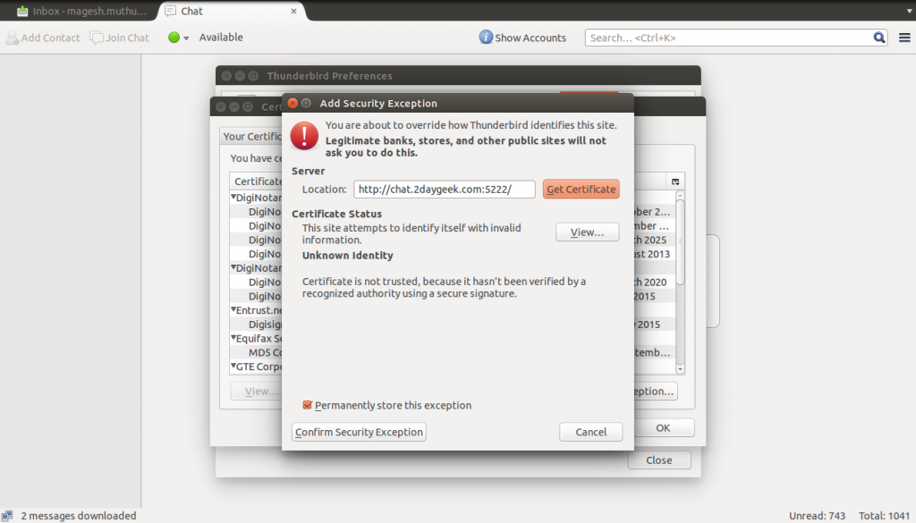 How to integrate Thunderbird with openfire using xmpp for chat | 2DayGeek