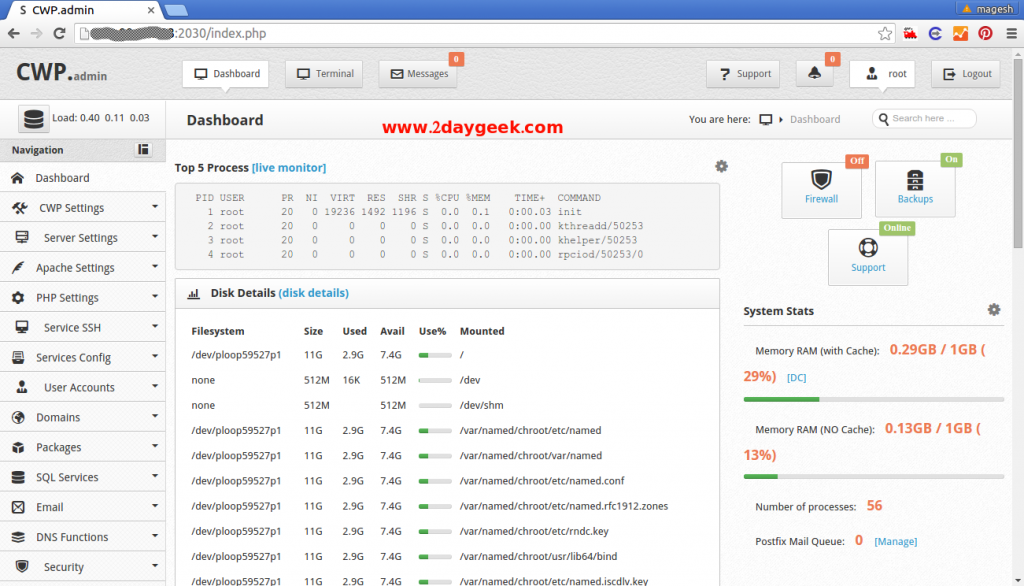 Install CentOS Web Panel (0.9.8.11) Web Hosting Control Panel on CentOS ...