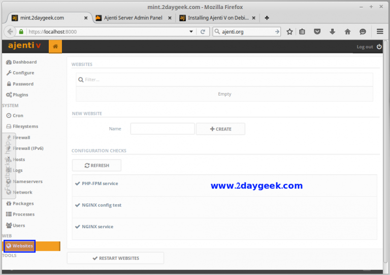 Install Ajenti V web hosting addon on Ajenti | 2DayGeek
