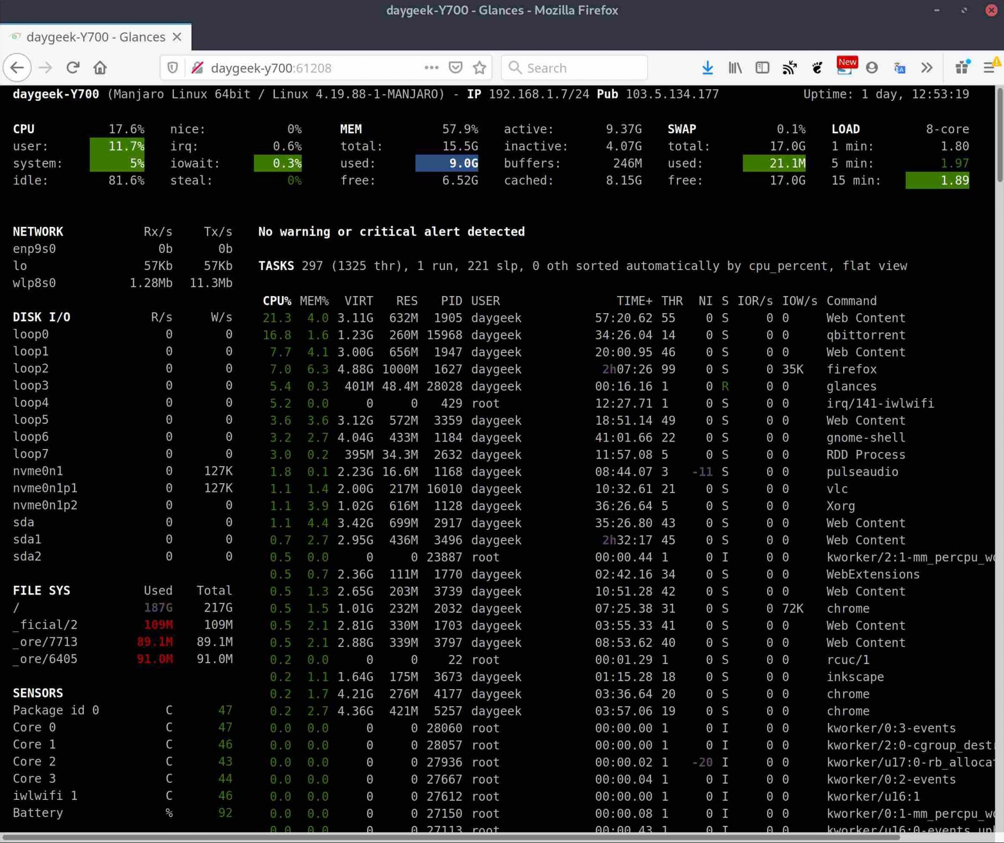 Glances All In One Place Advanced Real Time System Performance Monitoring Tool For Linux