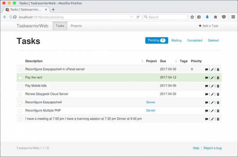 Taskwarrior-Web : A web Interface for Taskwarrior todo Application | 2DayGeek