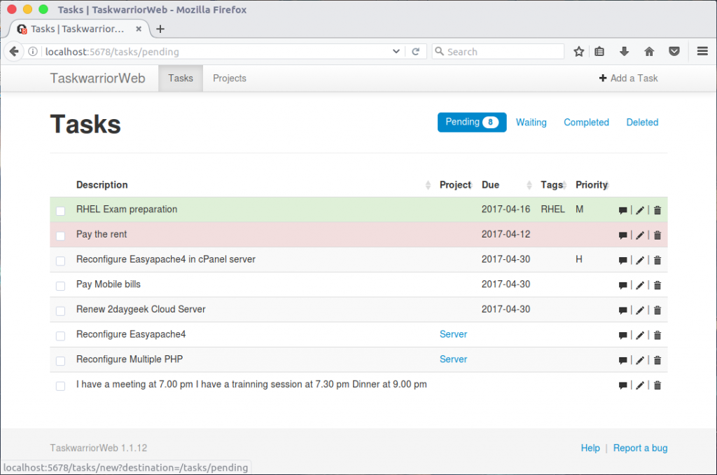 Taskwarrior-Web : A web Interface for Taskwarrior todo Application | 2DayGeek