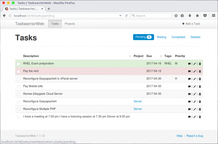 Taskwarrior-Web : A web Interface for Taskwarrior todo Application | 2DayGeek